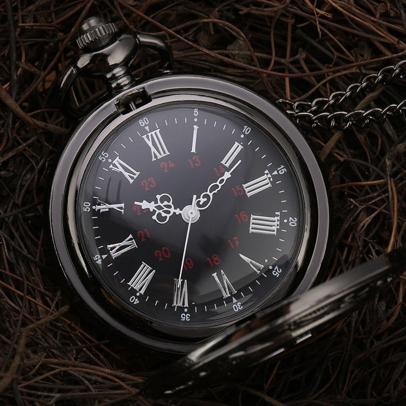 Vintage Steampunk Black Demi Pocket Watch - Quartz Movement - Roman ...