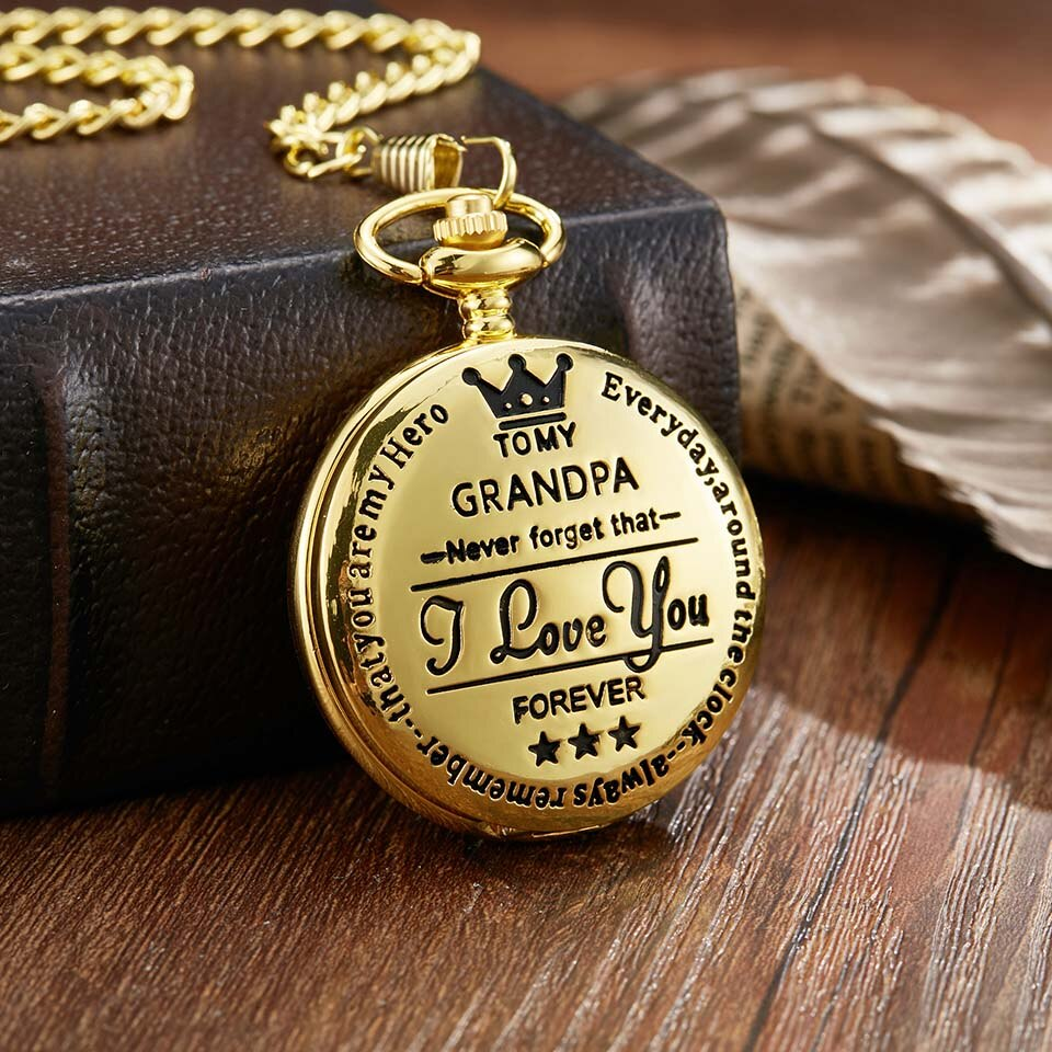 Vintage "To My Grandpa" Gold Pocket Watch - Quartz Movement - Roman ...