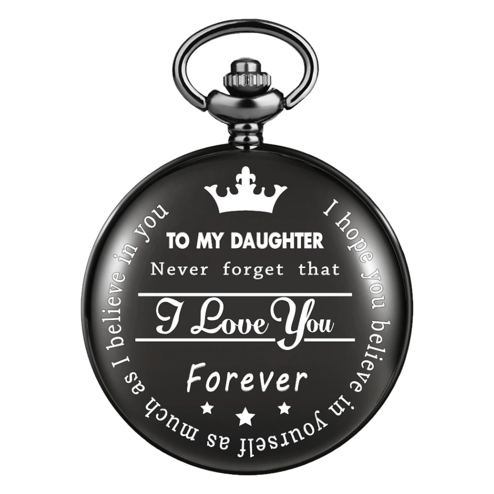 Vintage "To My Daughter" Black Pocket Watch - Quartz Movement - Roman ...